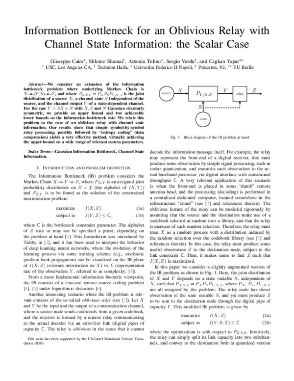 (PDF) Information Bottleneck for an Oblivious Relay with Channel State ...