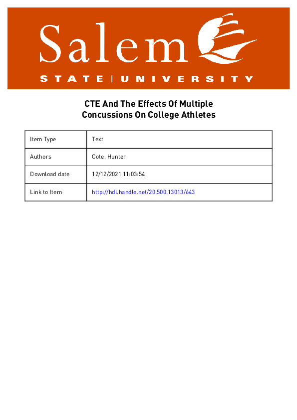 (PDF) CTE And The Effects Of Multiple Concussions On College Athletes