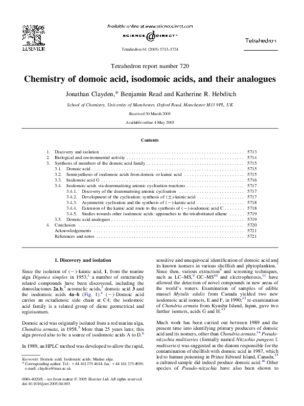 (PDF) Chemistry of domoic acid, isodomoic acids, and their analogues