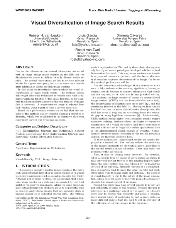 (PDF) Visual diversification of image search results