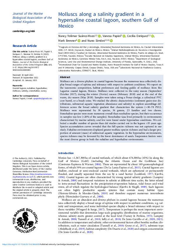 (PDF) Molluscs along a salinity gradient in a hypersaline coastal ...