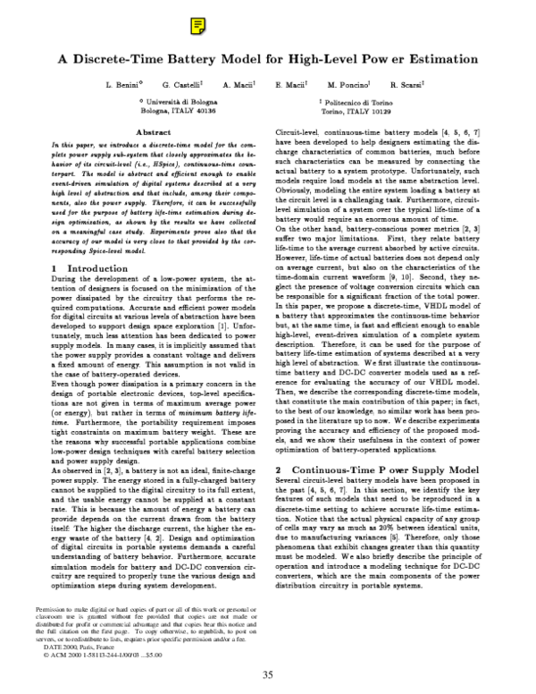 (PDF) A discrete-time battery model for high-level power estimation