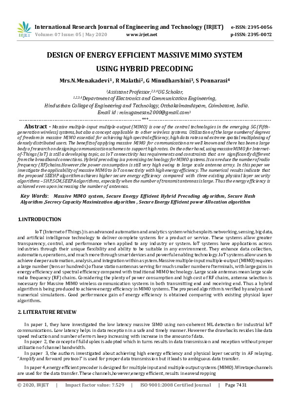 Pdf Design Of Energy Efficient Massive Mimo System Using Hybrid
