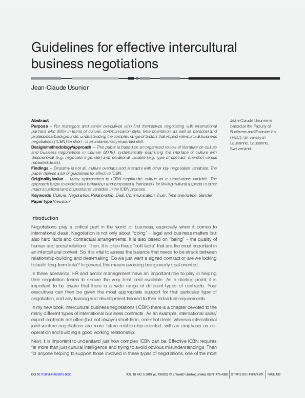 (PDF) Guidelines for effective intercultural business negotiations