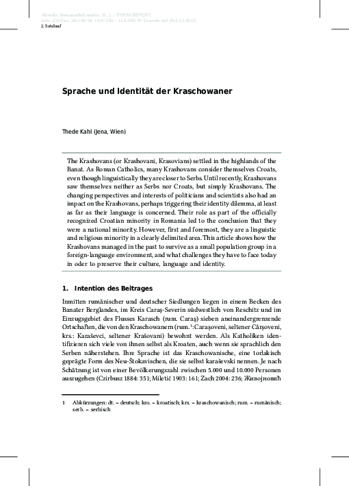 (PDF) Kahl, Thede (2021): "Sprache und Identität der Kraschowaner." In ...