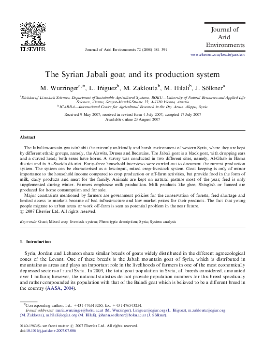 (PDF) The Syrian Jabali goat and its production system