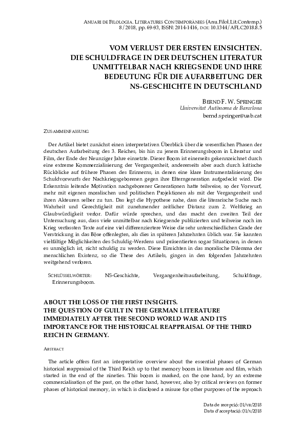 (PDF) About the loss of the first insights. The question of guilt in ...