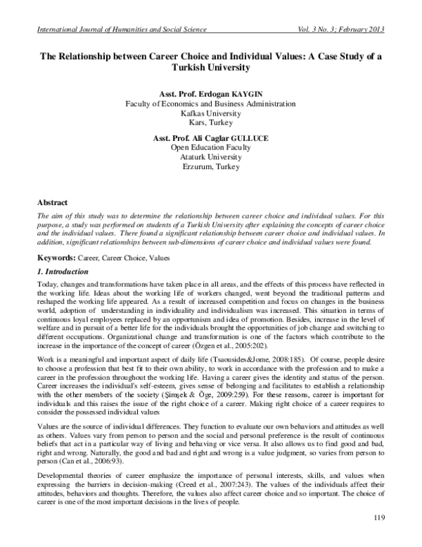 (PDF) The Relationship between Career Choice and Individual Values: A ...