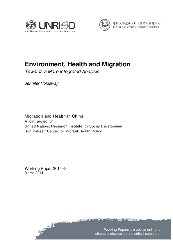 (PDF) Environment, health and migration: Towards a more integrated analysis