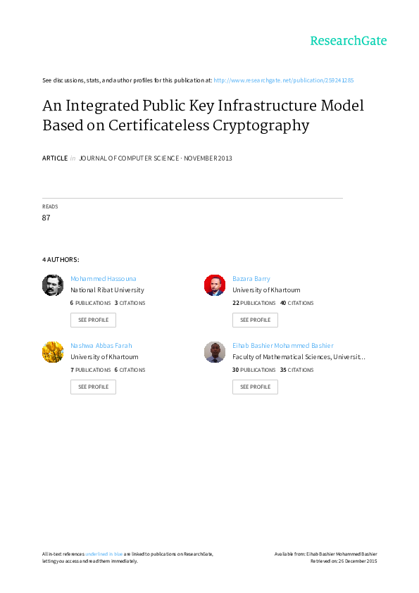 (PDF) An Integrated Public Key Infrastructure Model Based on Certificateless Cryptography