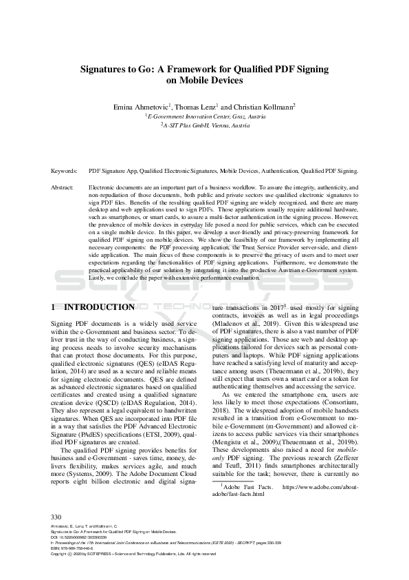 (PDF) Signatures to Go: A Framework for Qualified PDF Signing on Mobile ...