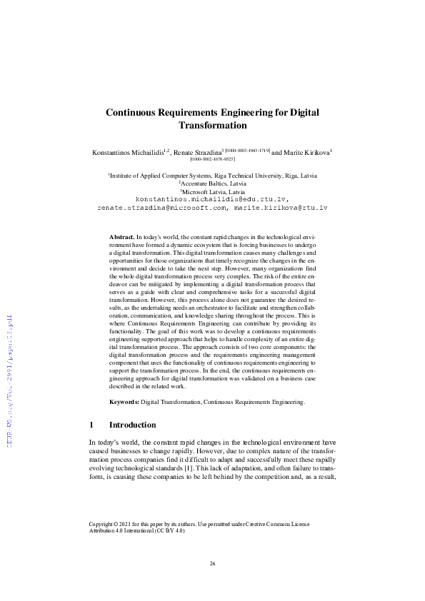 (PDF) Continuous Requirements Engineering for Digital Transformation