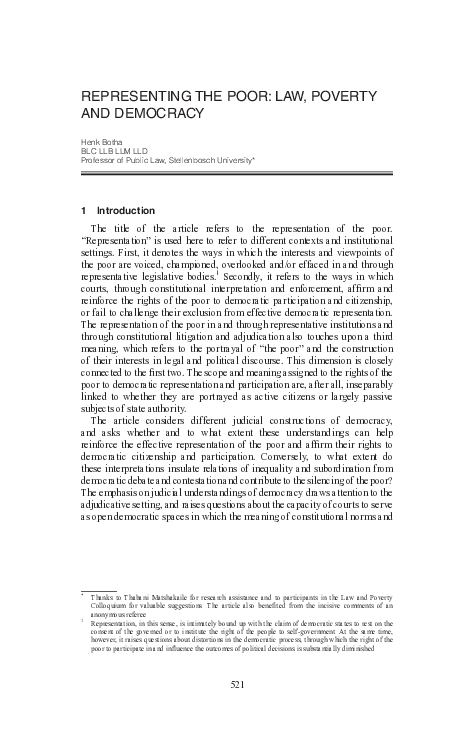 (PDF) Representing the poor : law, poverty and democracy
