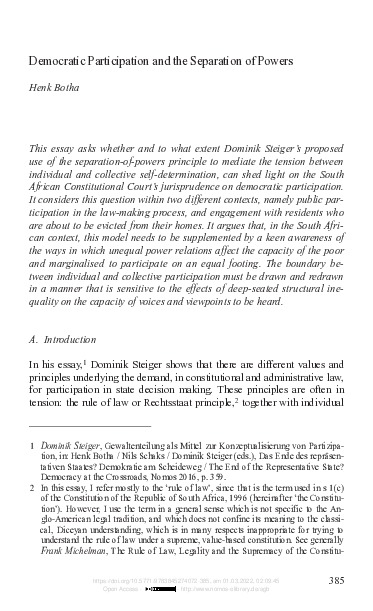 (PDF) Democratic Participation and the Separation of Powers