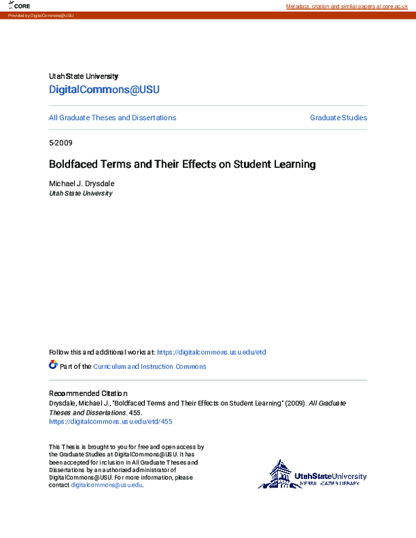(PDF) Boldfaced terms and their effects on student learning