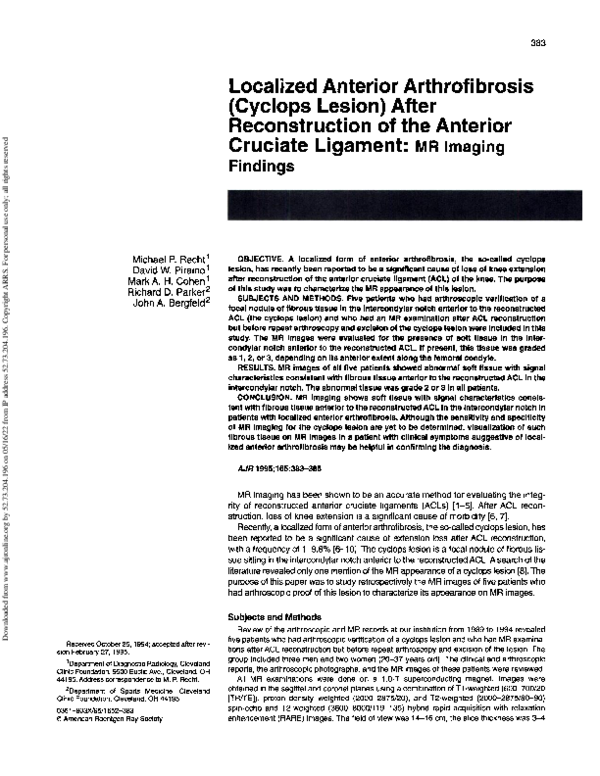 (PDF) Localized anterior arthrofibrosis (cyclops lesion) after ...