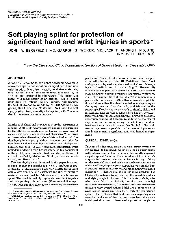(PDF) Soft playing splint for protection of significant hand and wrist ...