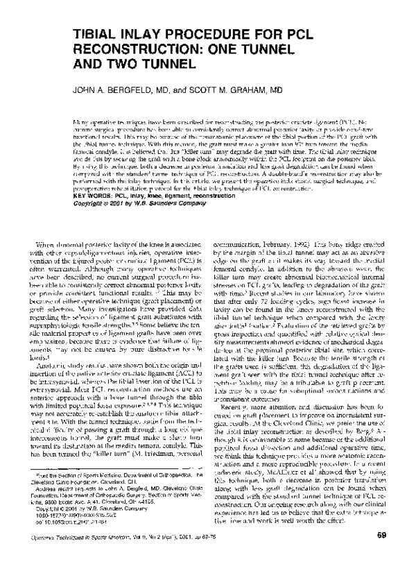 (PDF) Tibial inlay procedure for PCL reconstruction: One tunnel and two ...