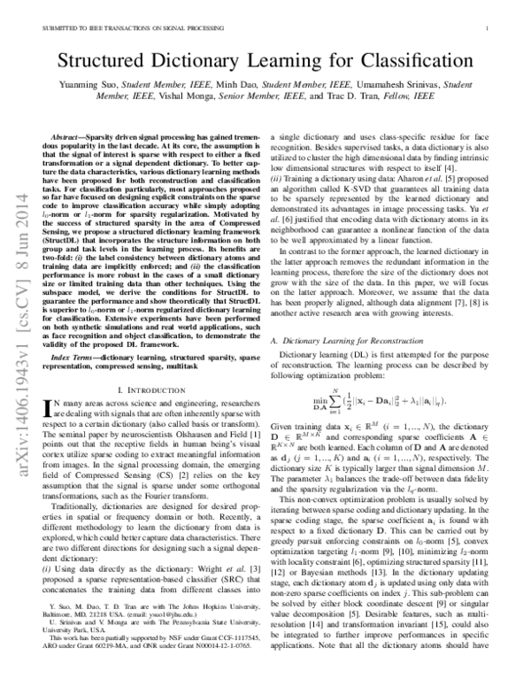 (PDF) Structured dictionary learning for classification