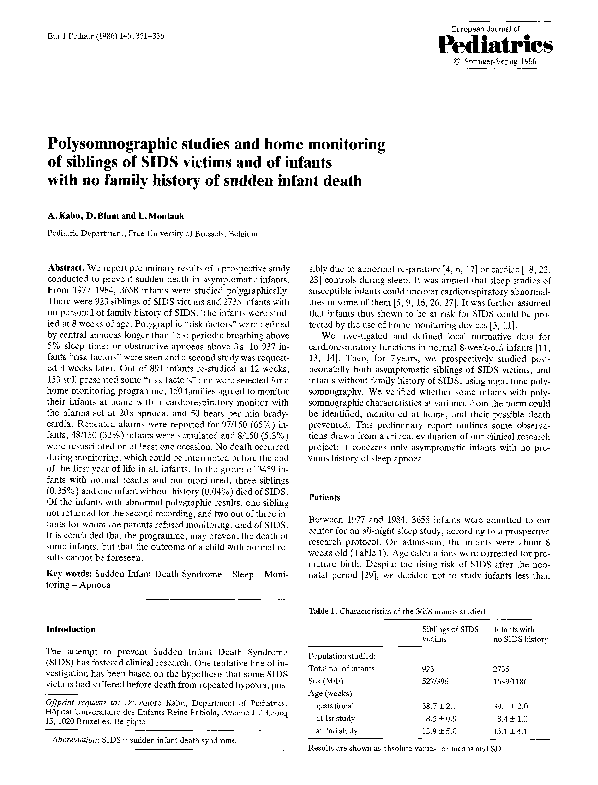 (PDF) Polysomnographic studies and home monitoring of siblings of SIDS ...