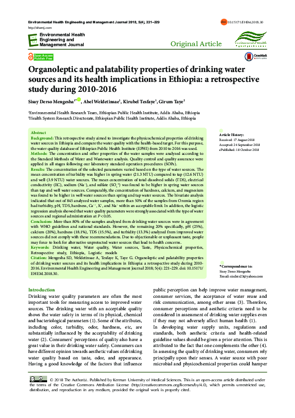 (PDF) Organoleptic and palatability properties of drinking water ...