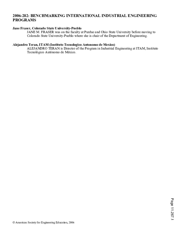 (PDF) Benchmarking International Industrial Engineering Programs