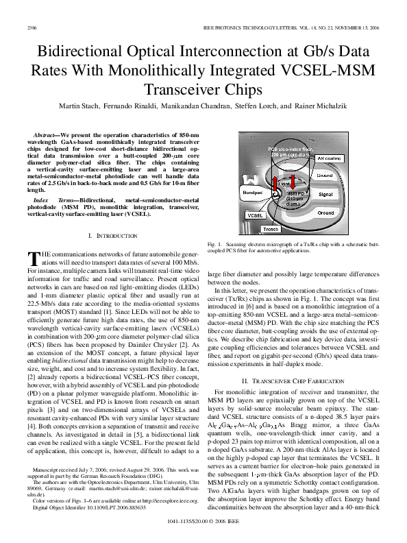 (PDF) Bidirectional Optical Interconnection at Gb/s Data Rates With ...