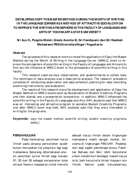 (PDF) Developing Copy the Master Method During the Month of Writingin the Language Corner as a ...