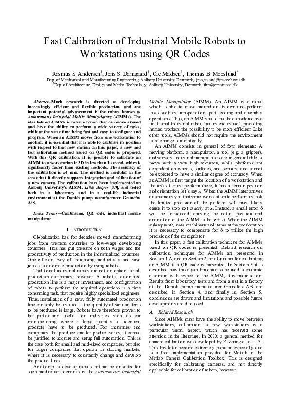 (PDF) Fast calibration of industrial mobile robots to workstations using QR codes
