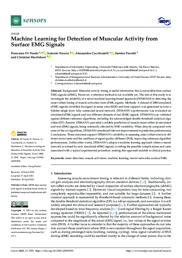 (PDF) Machine Learning for Detection of Muscular Activity from Surface EMG Signals