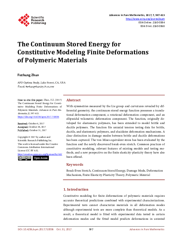 (PDF) The Continuum Stored Energy for Constitutive Modeling Finite ...