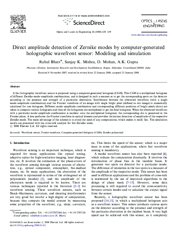 (PDF) Direct amplitude detection of Zernike modes by computer-generated ...