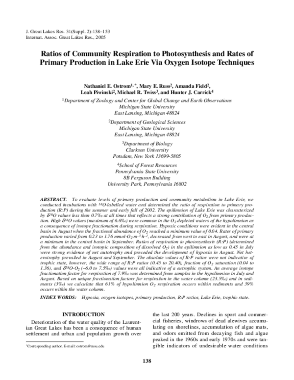 (PDF) Ratios of Community Respiration to Photosynthesis and Rates of ...