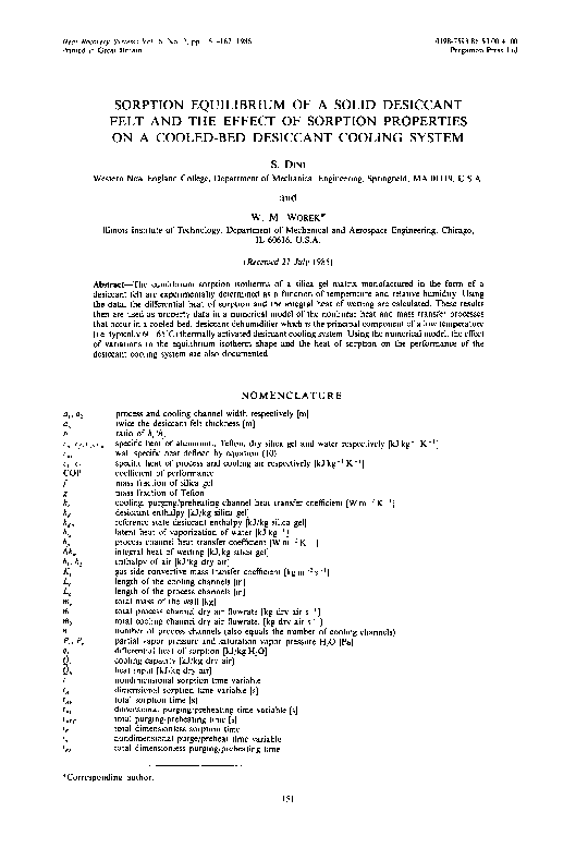 (PDF) Sorption equilibrium of a solid desiccant felt and the effect of ...