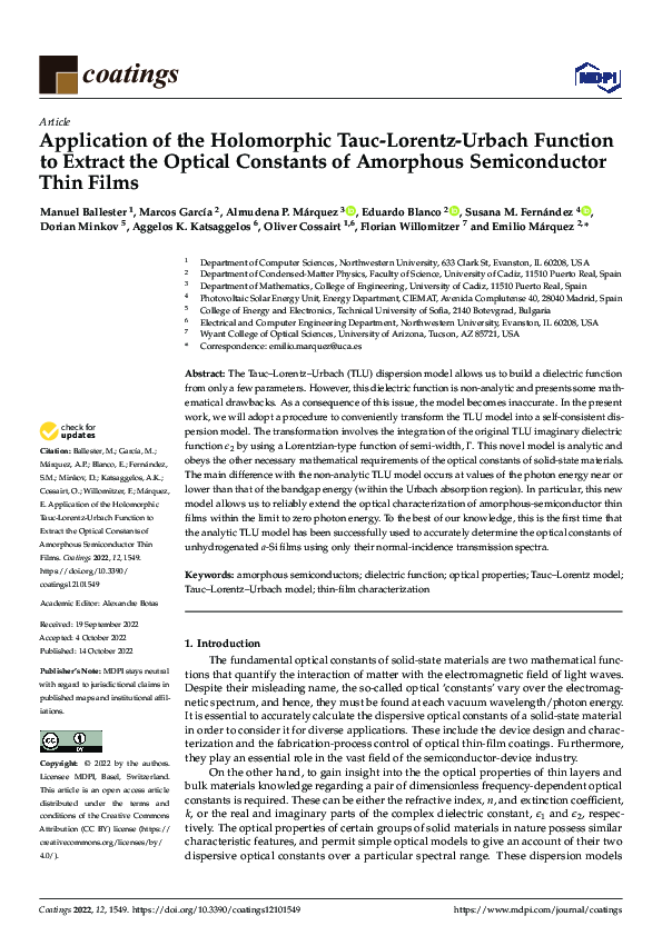 (PDF) Application of the Holomorphic Tauc-Lorentz-Urbach Function to Extract the Optical ...