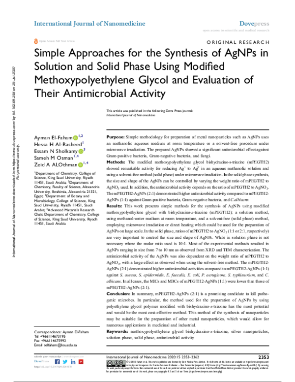 (PDF) Simple Approaches for the Synthesis of AgNPs in Solution and ...