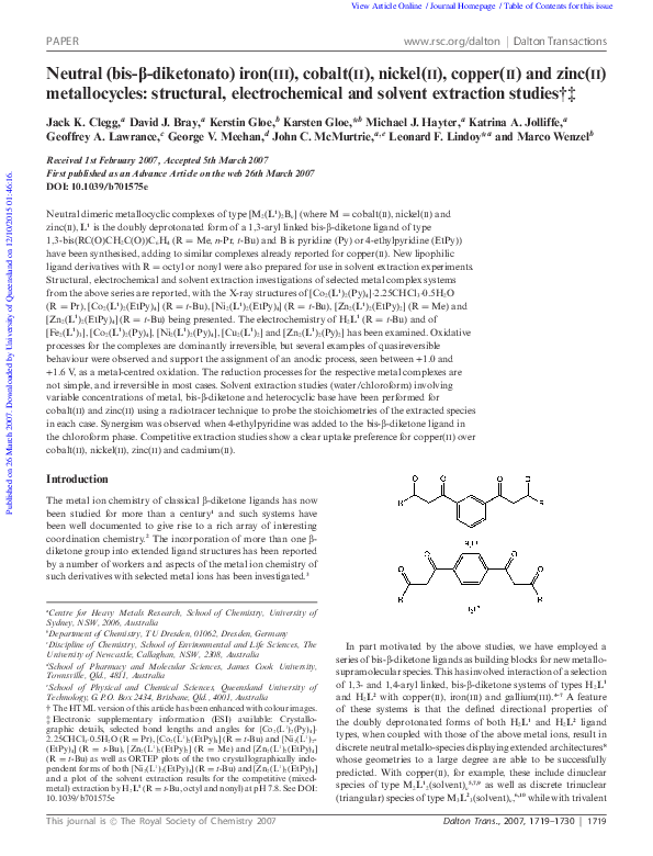 (PDF) Neutral (bis-β-diketonato) iron(iii), cobalt(ii), nickel(ii), copper(ii) and zinc(ii ...