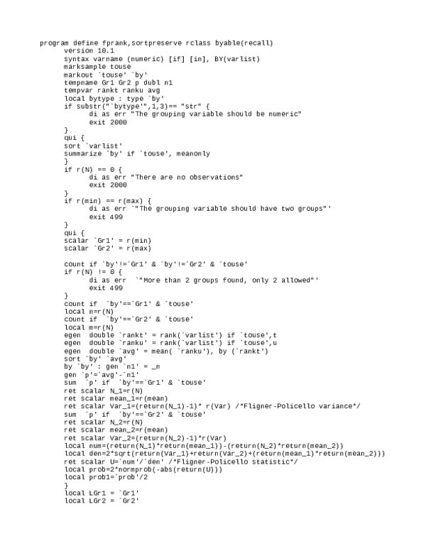 Fprank Stata Module To Compute Two Sample Fligner Policello Robust Rank Order Test