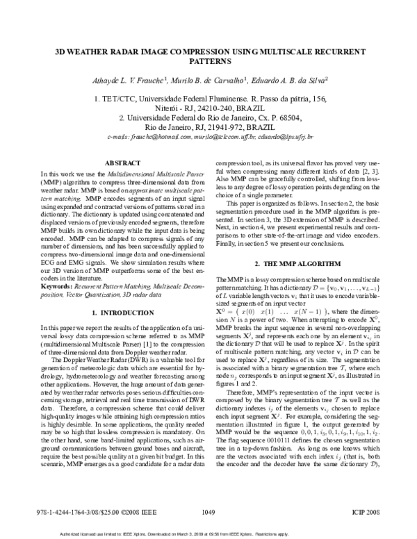 (PDF) 3D weather radar image compression using multiscale recurrent patterns | MURILO LEMES DE ...