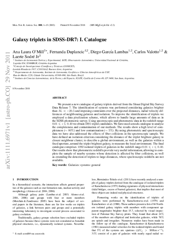 (PDF) Galaxy triplets in SDSS-DR7: I. Catalogue