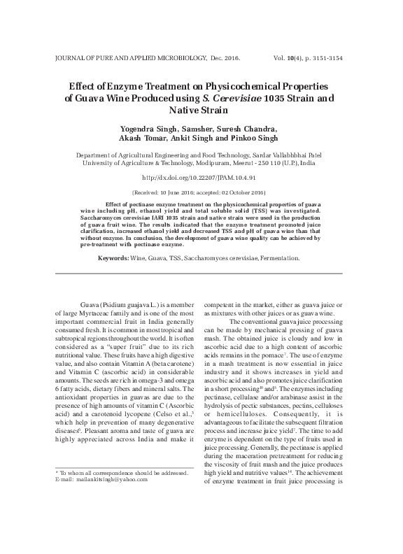 (PDF) Effect of Enzyme Treatment on Physicochemical Properties of Guava ...