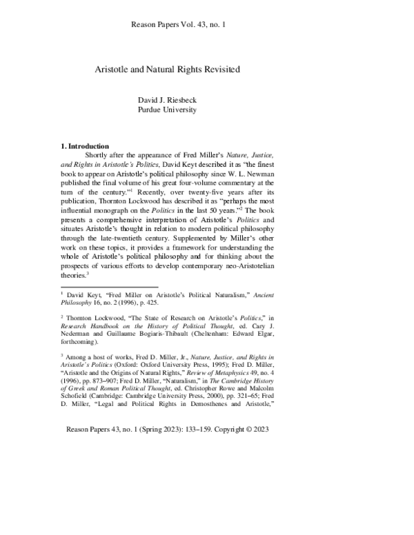(PDF) Aristotle and Natural Rights Revisited