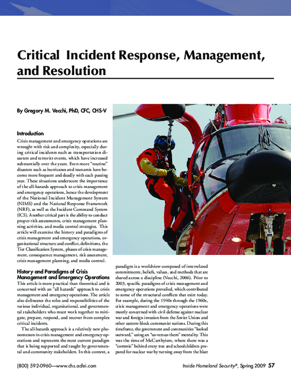 (PDF) Critical Incident Response, Management, and Resolution