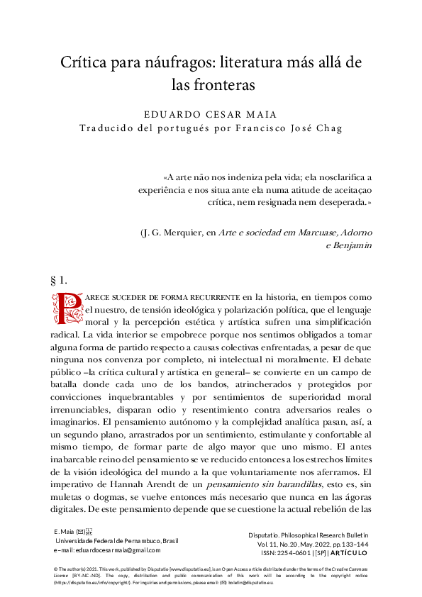 (PDF) Critic for the Shipwrecked: Literature beyond borders