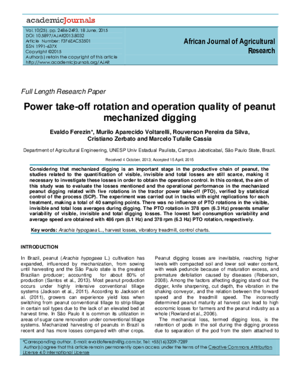 (PDF) Power take-off rotation and operation quality of peanut ...