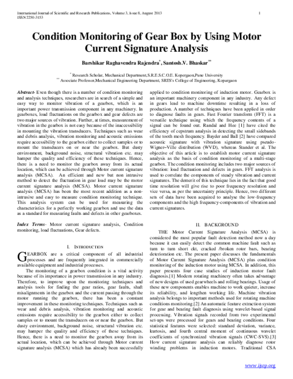 (PDF) Condition Monitoring of Gear Box by Using Motor Current Signature ...