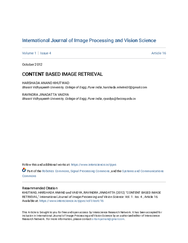 (PDF) CONTENT BASED IMAGE RETRIEVAL