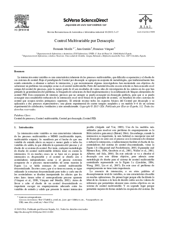 (PDF) Multivariable Control by Decoupling