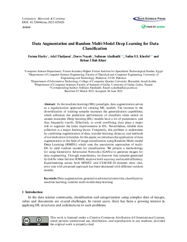 Pdf Data Augmentation And Random Multi Model Deep Learning For Data Classification Fatma
