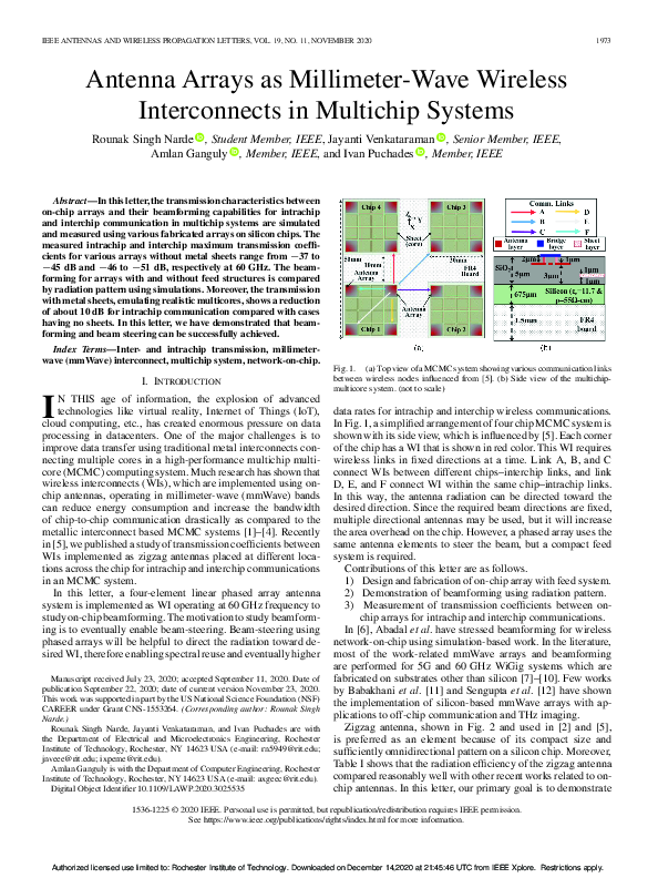 (PDF) Antenna Arrays as Millimeter-Wave Wireless Interconnects in Multichip Systems | Amlan ...